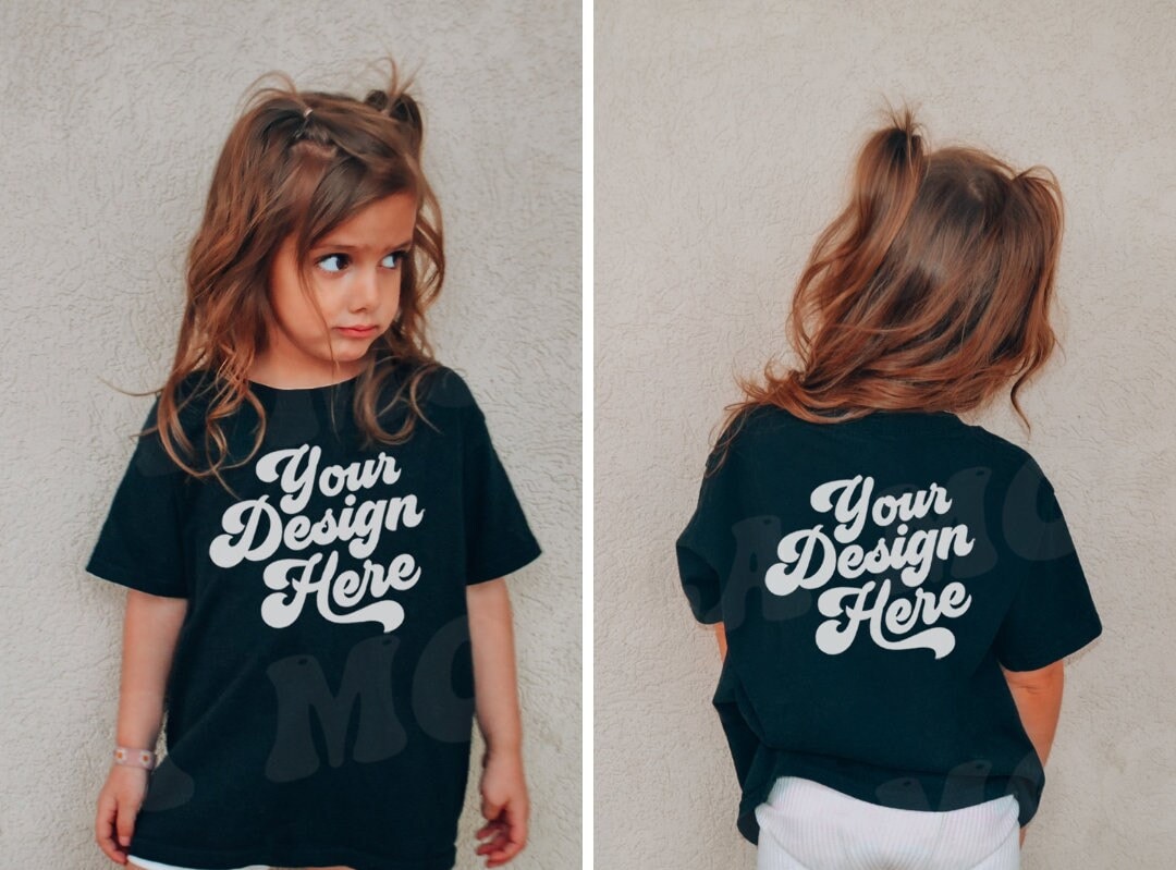 Kids Front & Back Black T-shirt Mockup Model Bundle Trendy - Etsy Canada