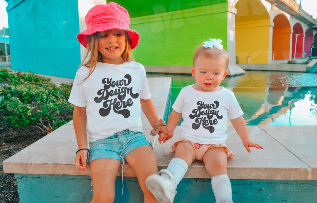 Sibling White T-shirt Mockup Models | Rabbit Skins 3322 3321 Toddler ...