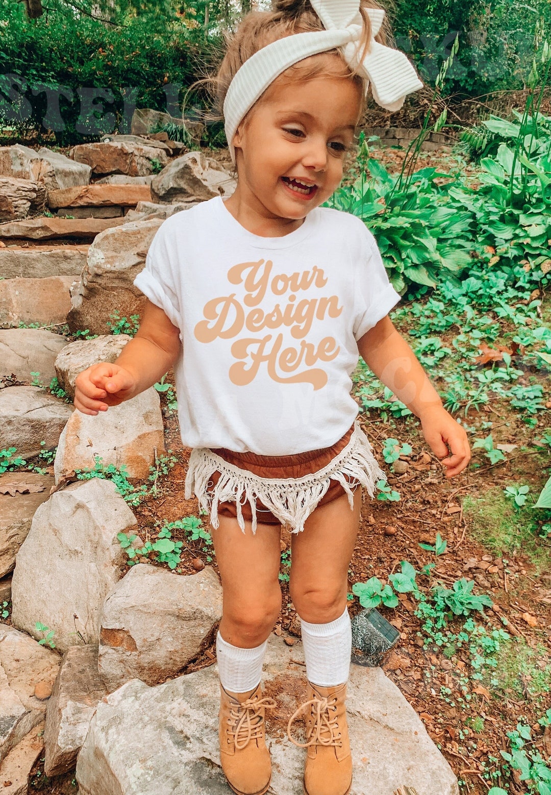Kids White T-shirt Model Mockup | Trendy Boho Outdoor Childs Shirt Mock ...