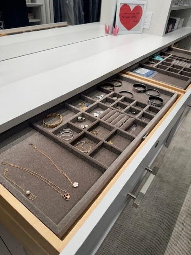 CUSTOM Order-jewelry Organizer Stackable Drawer Insert, Velvet or Suede ...
