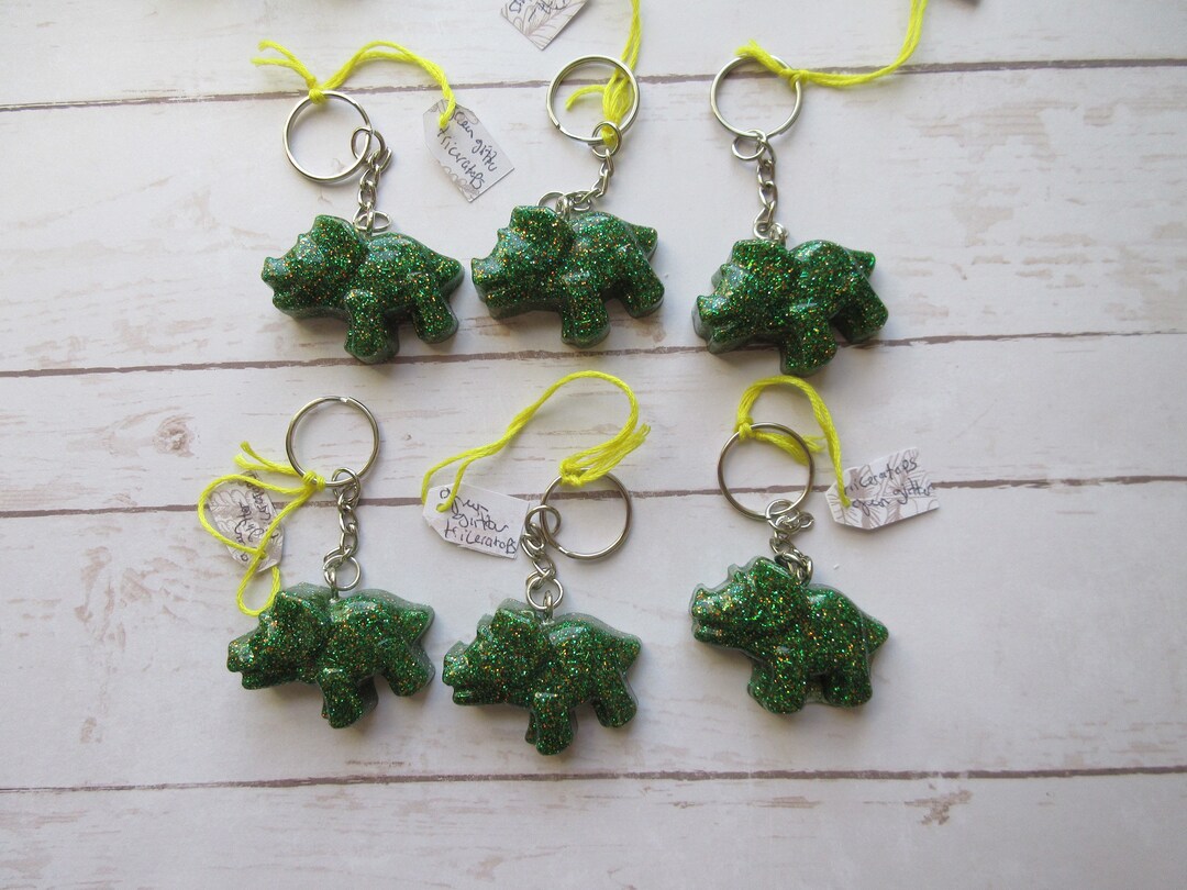 Green Glitter Triceratops Keychain - Etsy