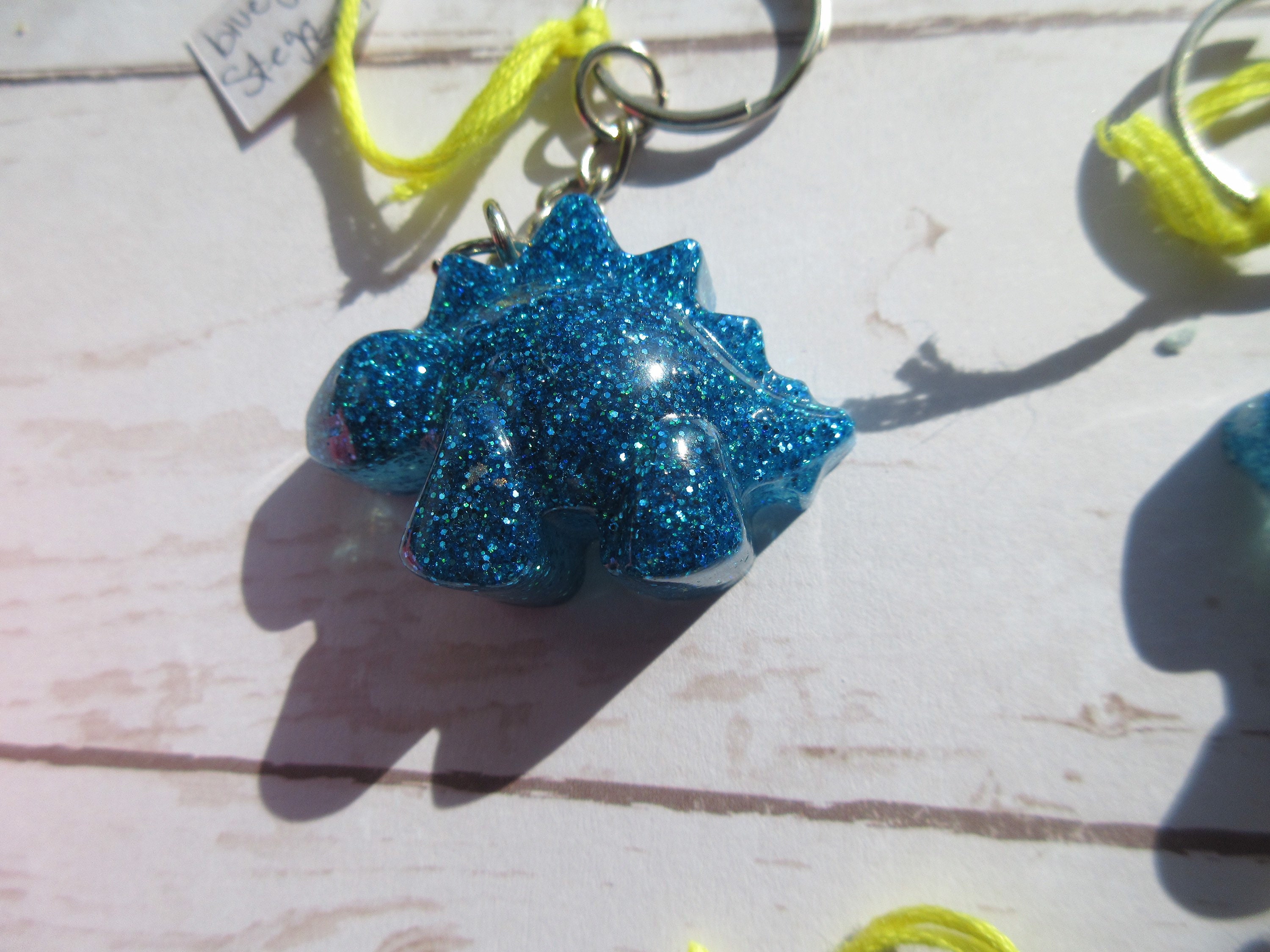 Blue Glitter Stegosaurus Keychain - Etsy UK