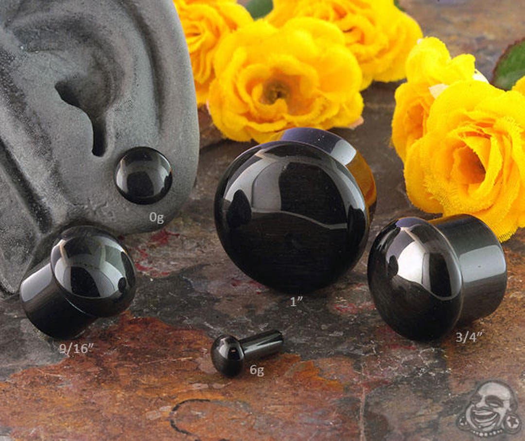 Single Flare Black Cat Eye Plugs 12mm , 9/16" , 5/8, 3/4", 7/8", 1 ...