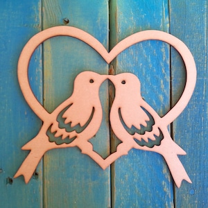 Unfinished, Wooden, Heart Shaped With Love Birds, DIY Craft, Unpainted ...