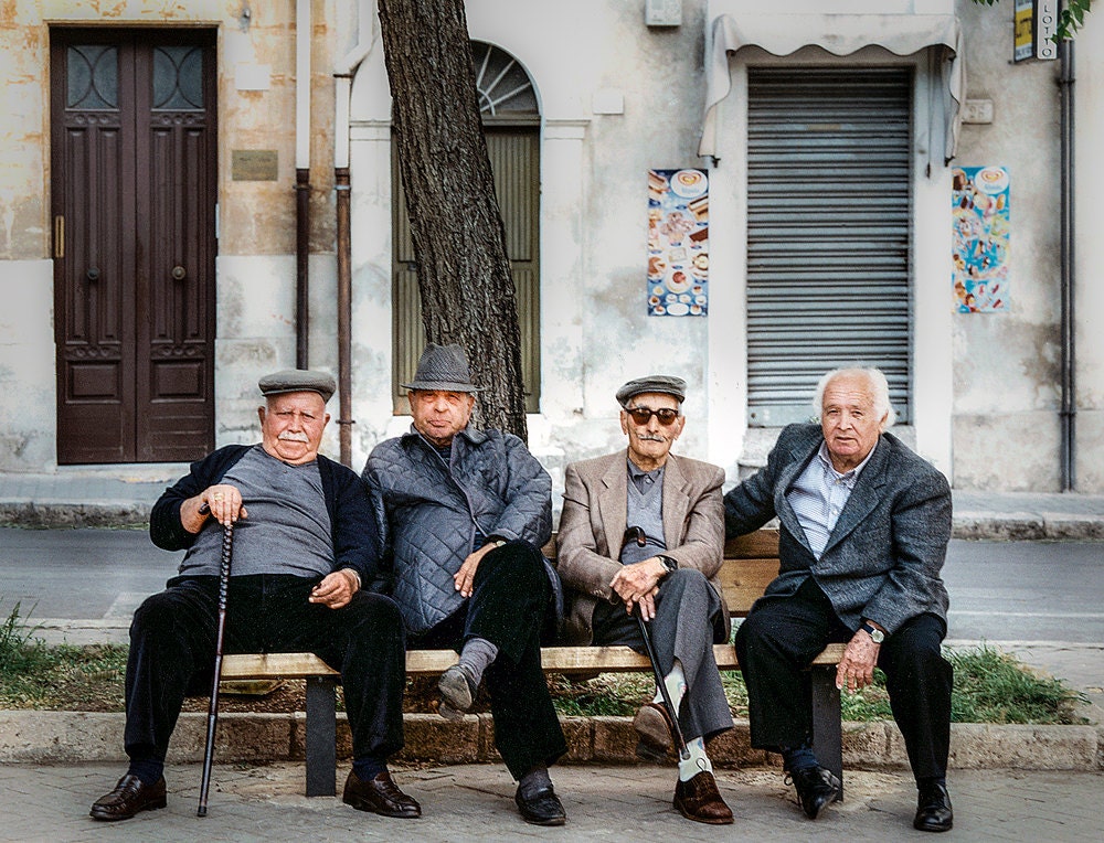 Old Men, Caltagirone Sicily, Sicilian Men, Men on Bench Photograph, Men ...
