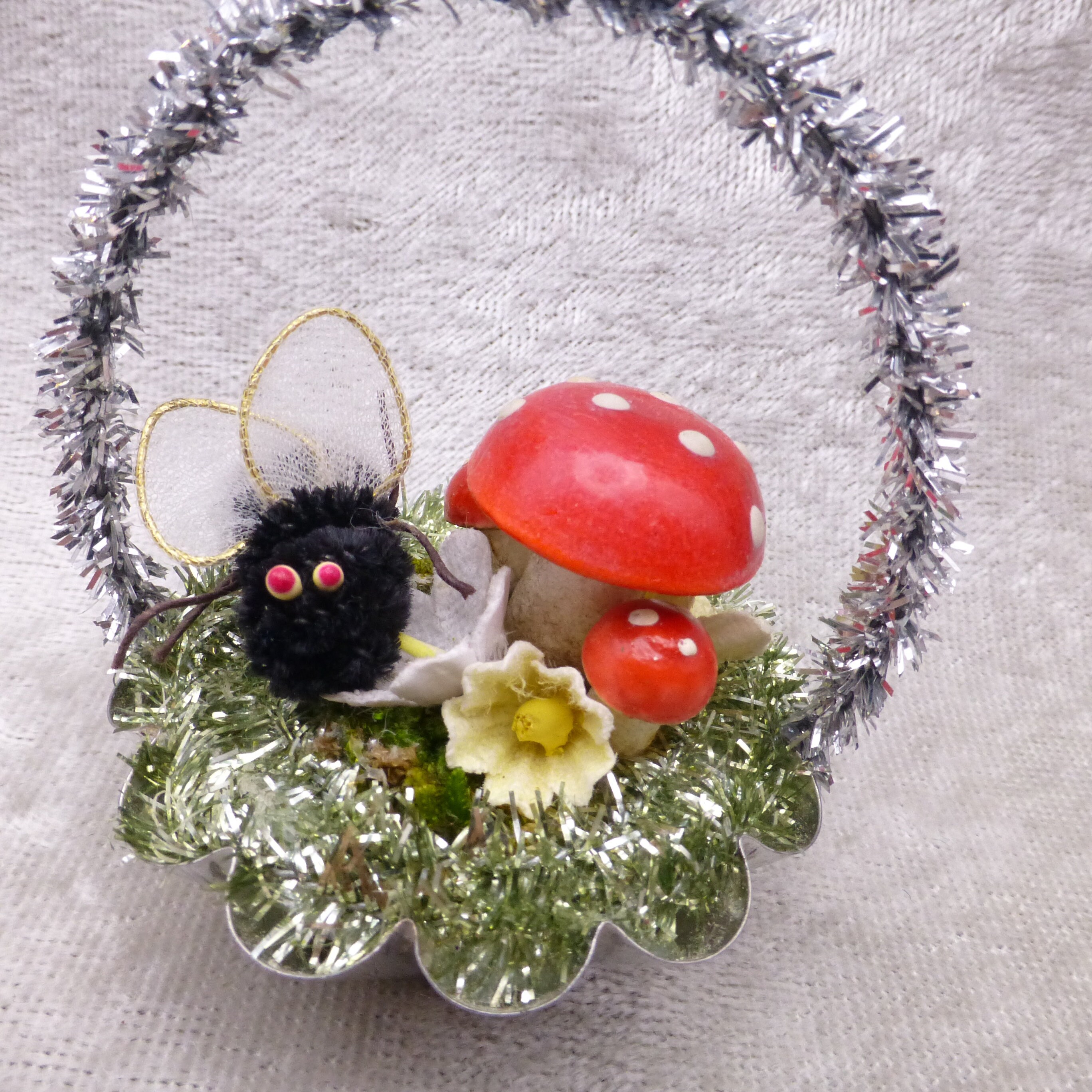 Vintage Chenille Bee Spun Cotton Mushroom Christmas Easter Ornament ...