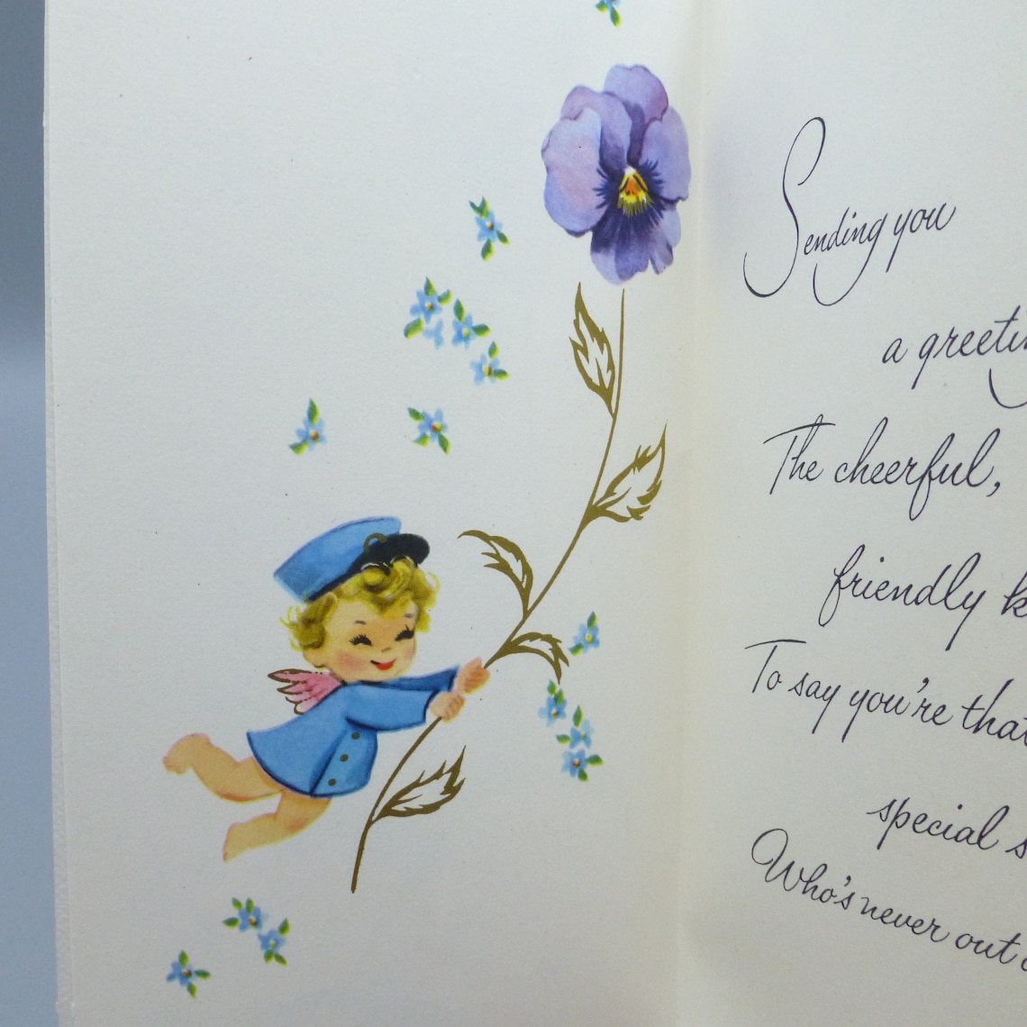 Vintage Thinking of You Card Angel With Flower Best Wishes Cheer New ...