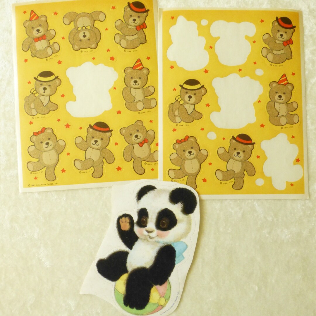 Vintage Hallmark Fuzzy Flocked Stickers Teddy Bears Panda - Etsy