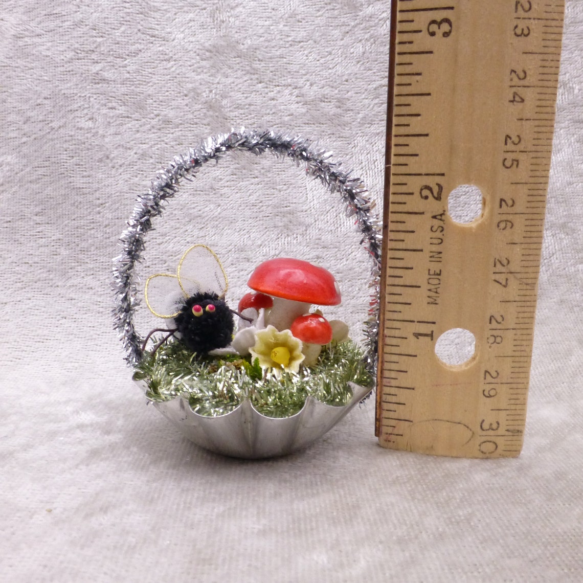 Vintage Chenille Bee Spun Cotton Mushroom Christmas Easter Ornament ...