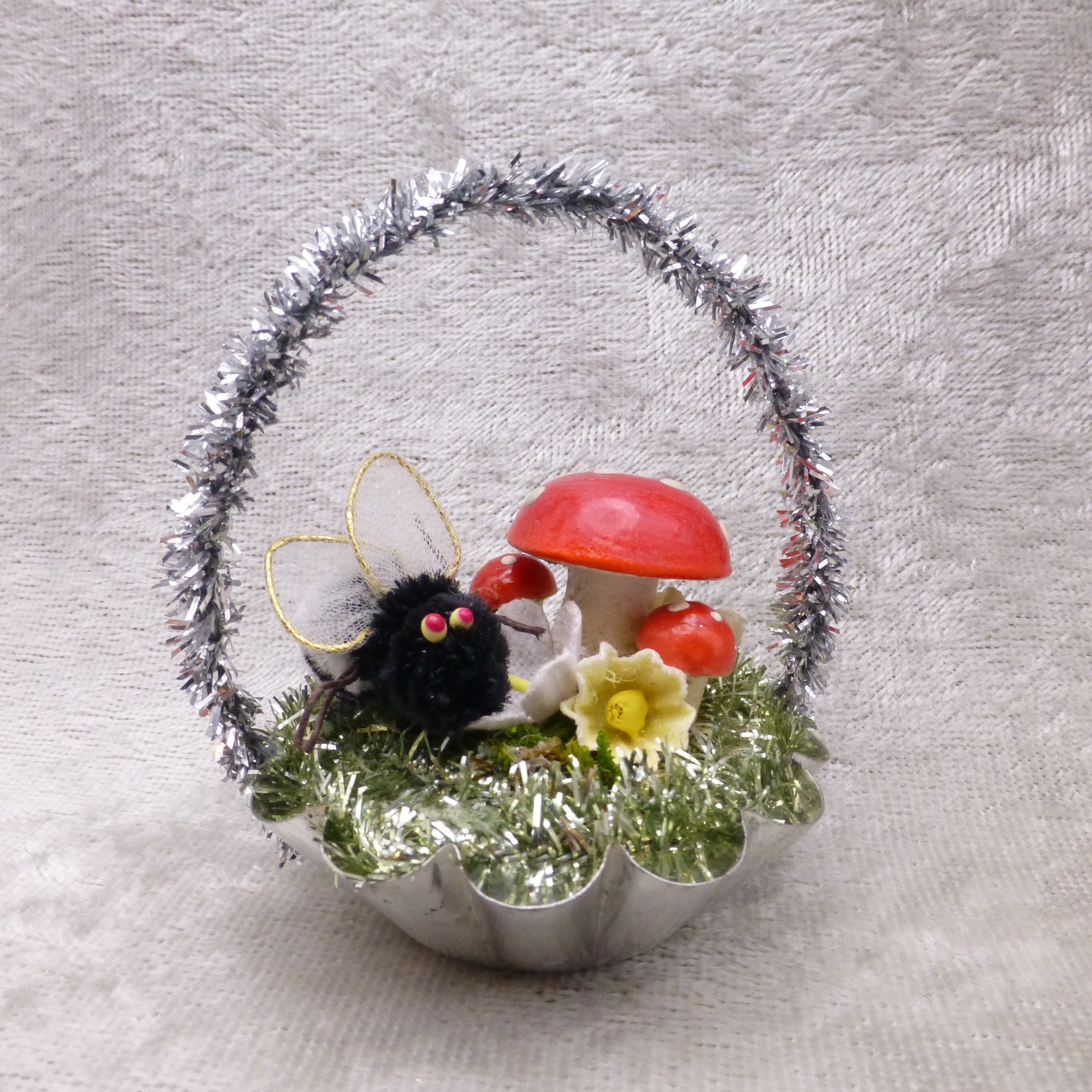 Vintage Chenille Bee Spun Cotton Mushroom Christmas Easter Ornament ...