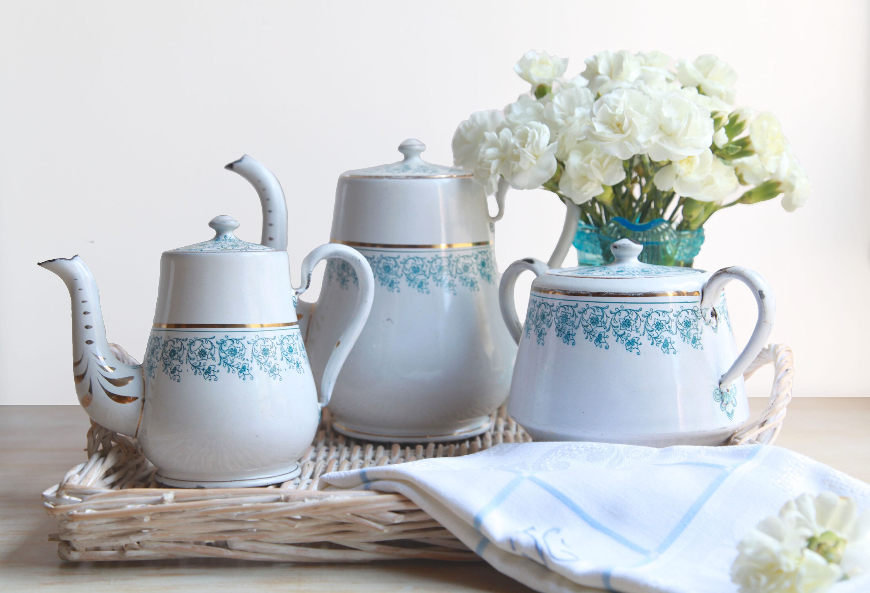 Enamel Coffee Pot Set Cafetiere French Enamelware Coffee | Etsy