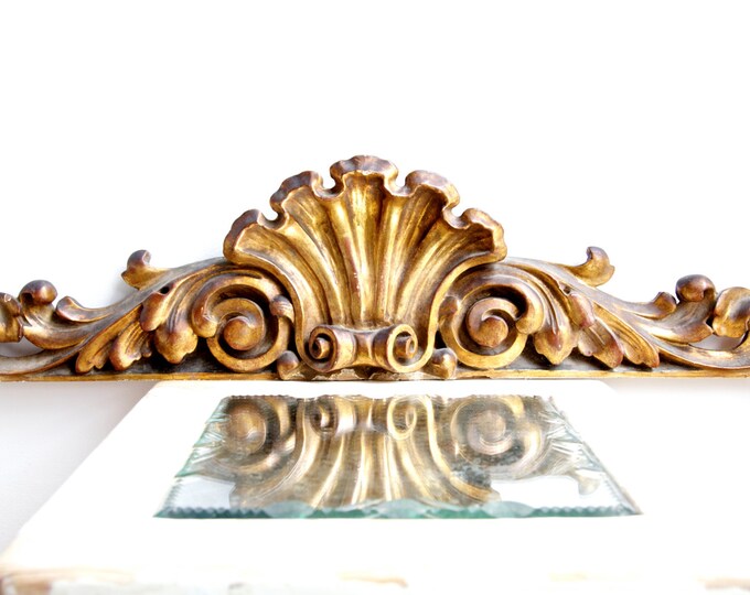 Gorgeous French Antique Gold Gilded Wood Shell Pediment - Crown Molding ...