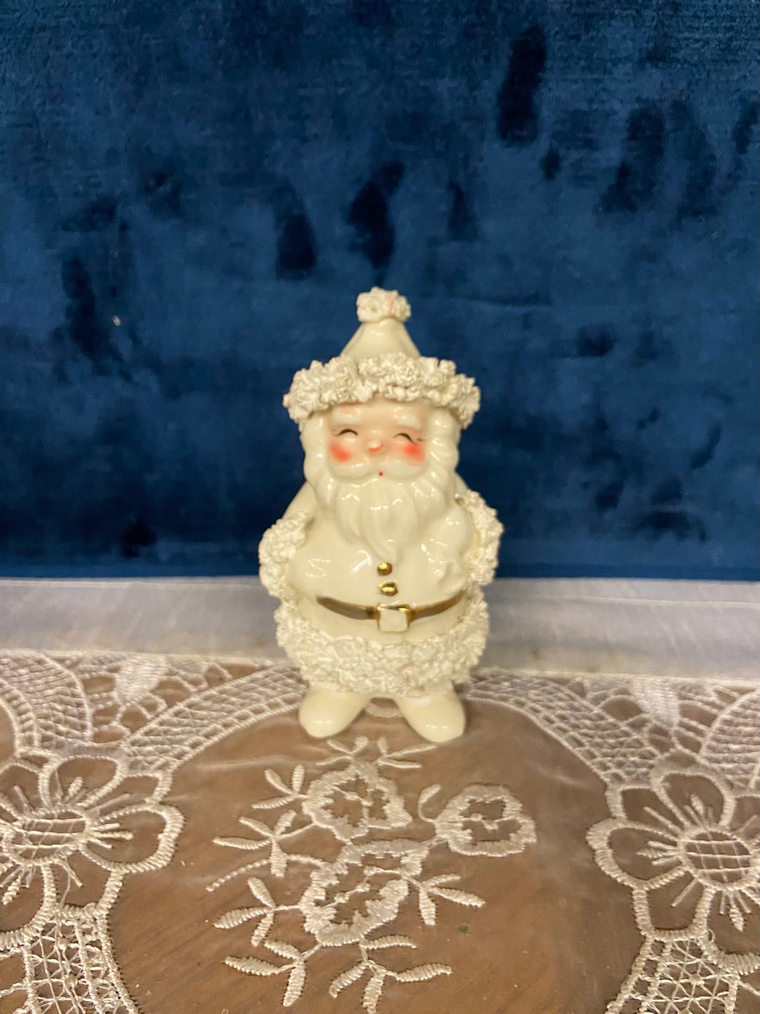 Napco 268 White & Gold Santa Planter With Spaghetti Trim good Wishes ...