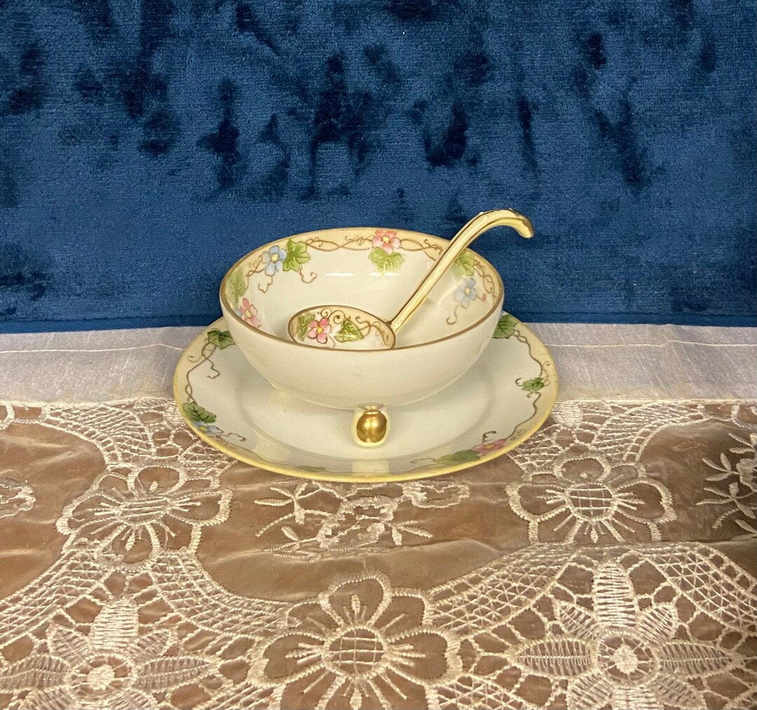 3 Piece Noritake (morimura Bros) Hand Painted Floral Mayonnaise Footed ...