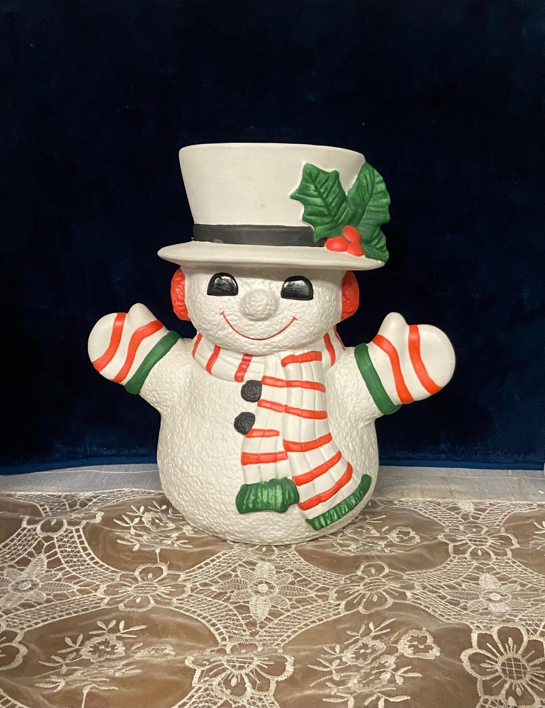 Ceramic Lighted Musical Large Frosty Figure Plays "frosty the Snowman ...