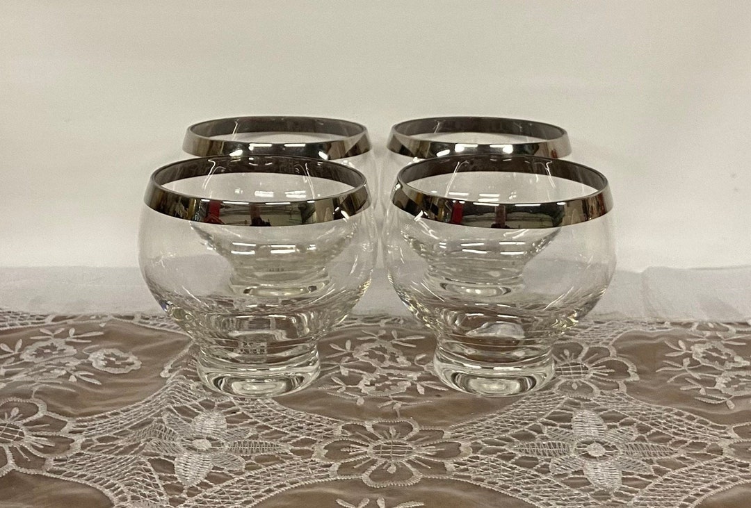 Silver Rimmed Clear Glass Roly Poly Mid Century Set of 4 - Etsy