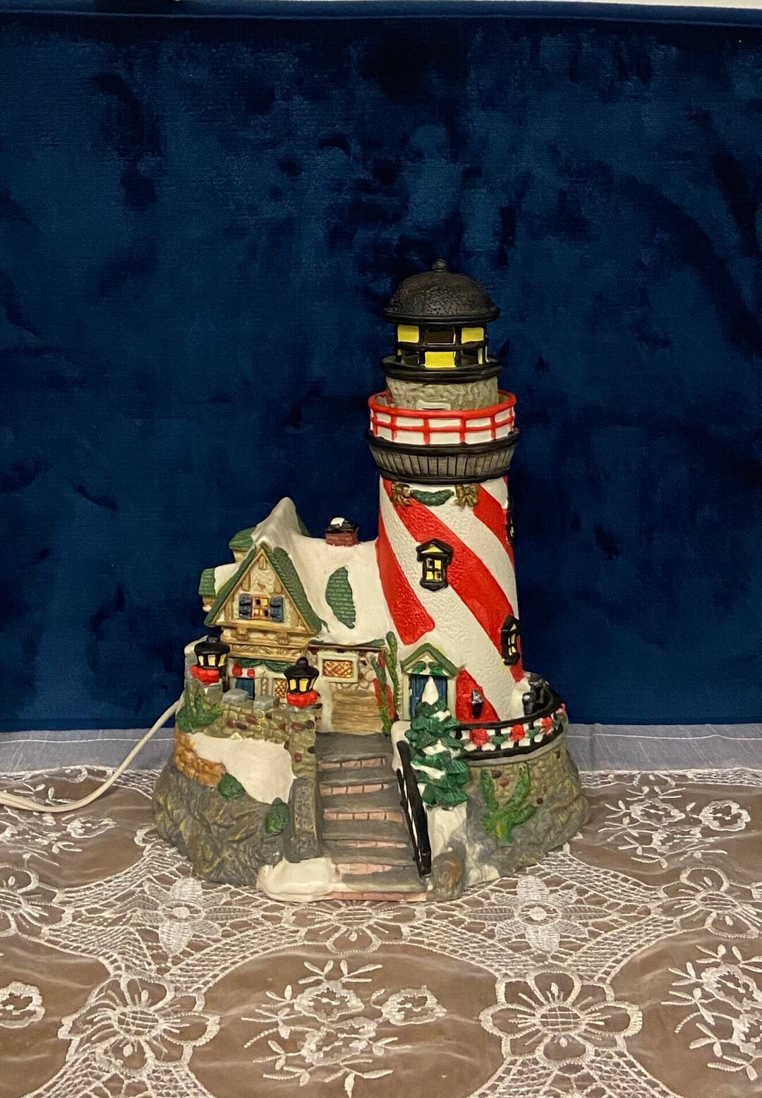 Christmas Illuminated Bisque Porcelain Lighthouse Scene - Etsy