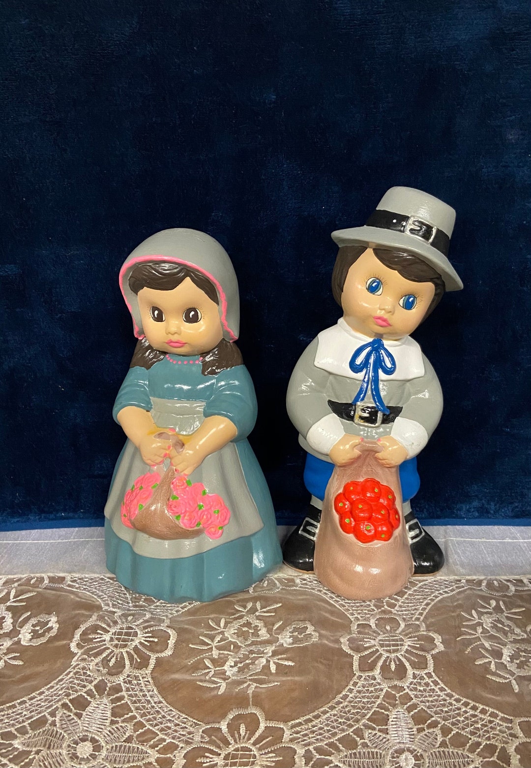 Ceramic Pilgrim Couple Thanksgiving Centerpiece Decorations Set of 2 - Etsy