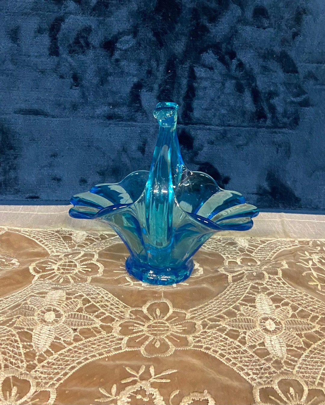 Cerulean Blue Small Glass Decorative Basket - Etsy