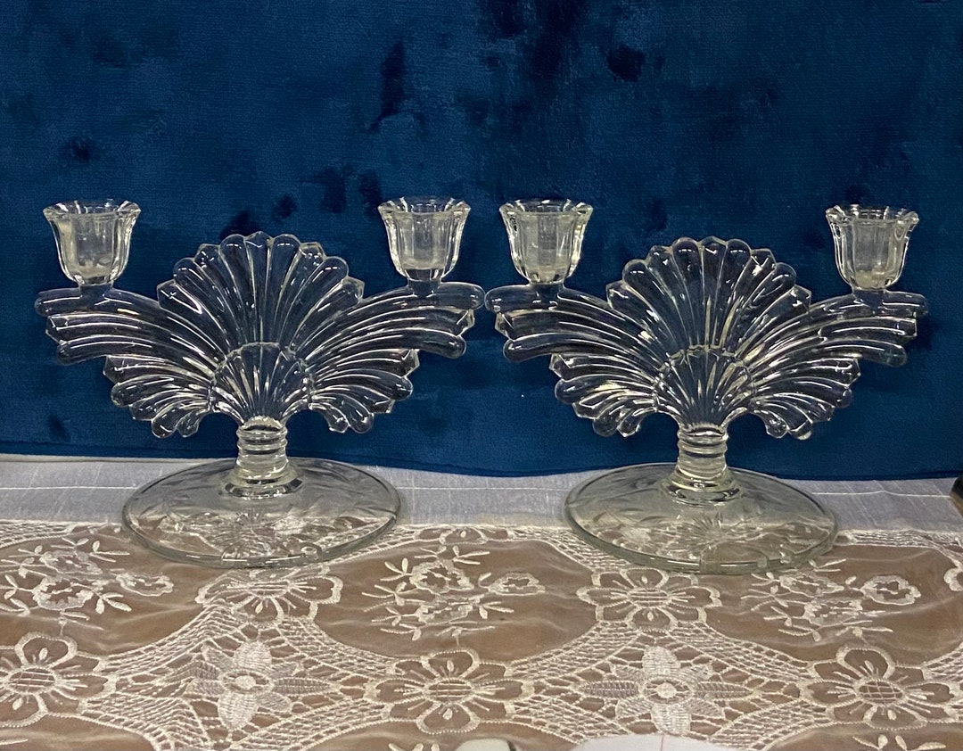 Paden City Glass Pattern #221-2 Etched Double Light Candlesticks Pair ...