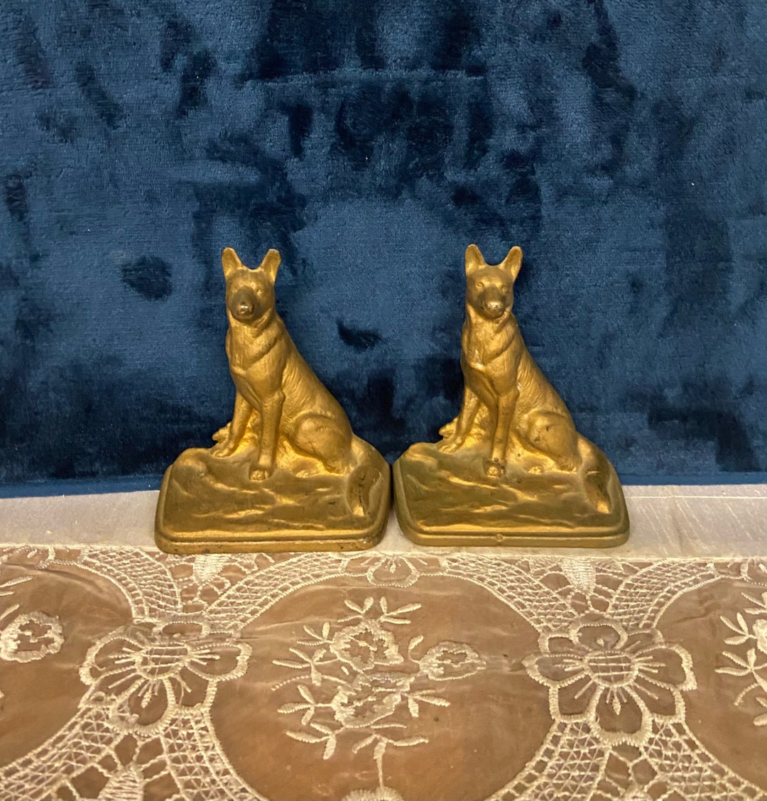 ACW Co Cast Iron Gold Colored German Shepherd Bookends Pair of 2 - Etsy