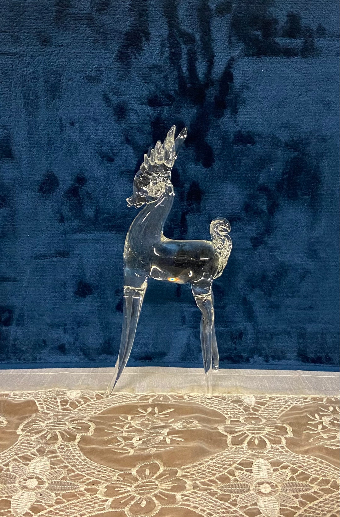 Murano Art Glass Christmas Clear Glass Reindeer Figurine - Etsy