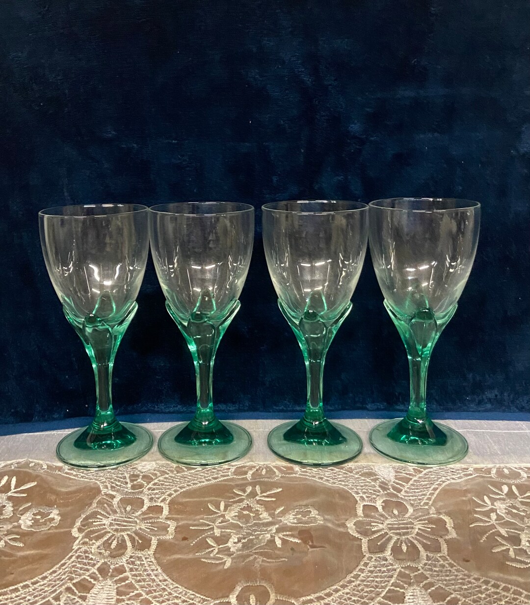 Luminarc Reflet Wine Glasses/goblets Green Tulip Stem Set of 4 Made in ...