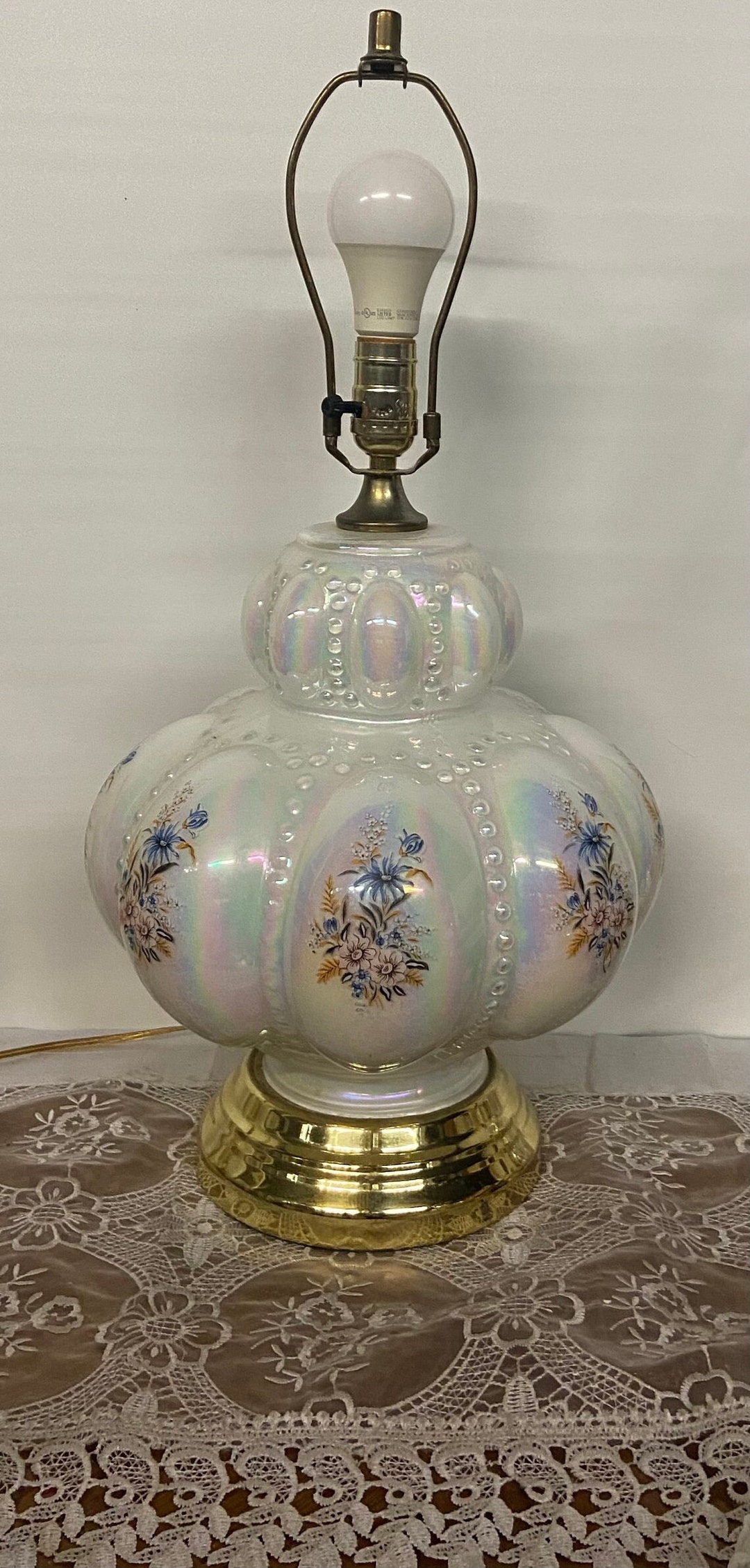 Mid Century Carl Falkenstein Opalescent & Florals Table Lamp - Etsy