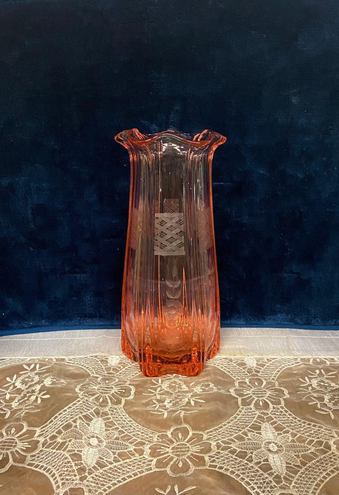 Etched Rose Pink Depression Glass Vase - Etsy