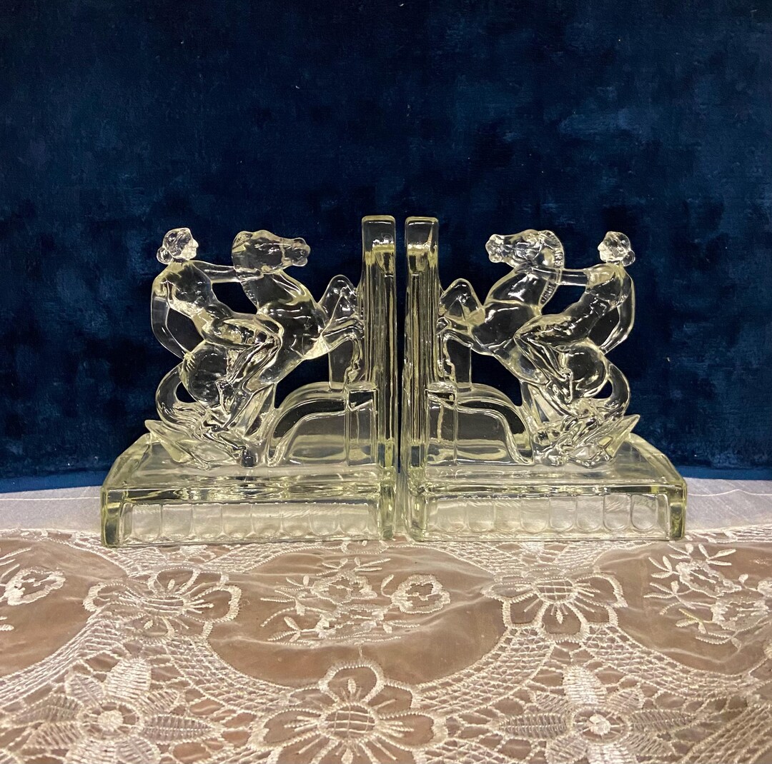 K.R. Haley Lady Godiva Clear Glass Bookends Pair of 2 - Etsy