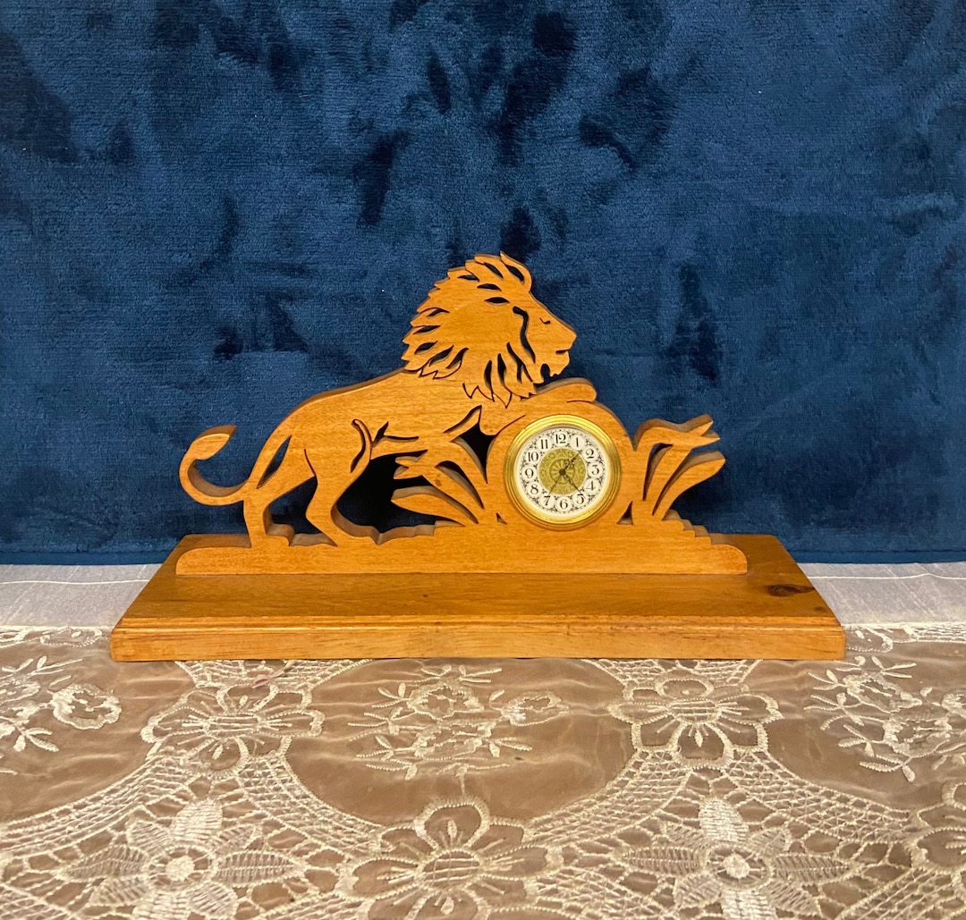 Wood Scrollwork Lion Desk Clock - Etsy