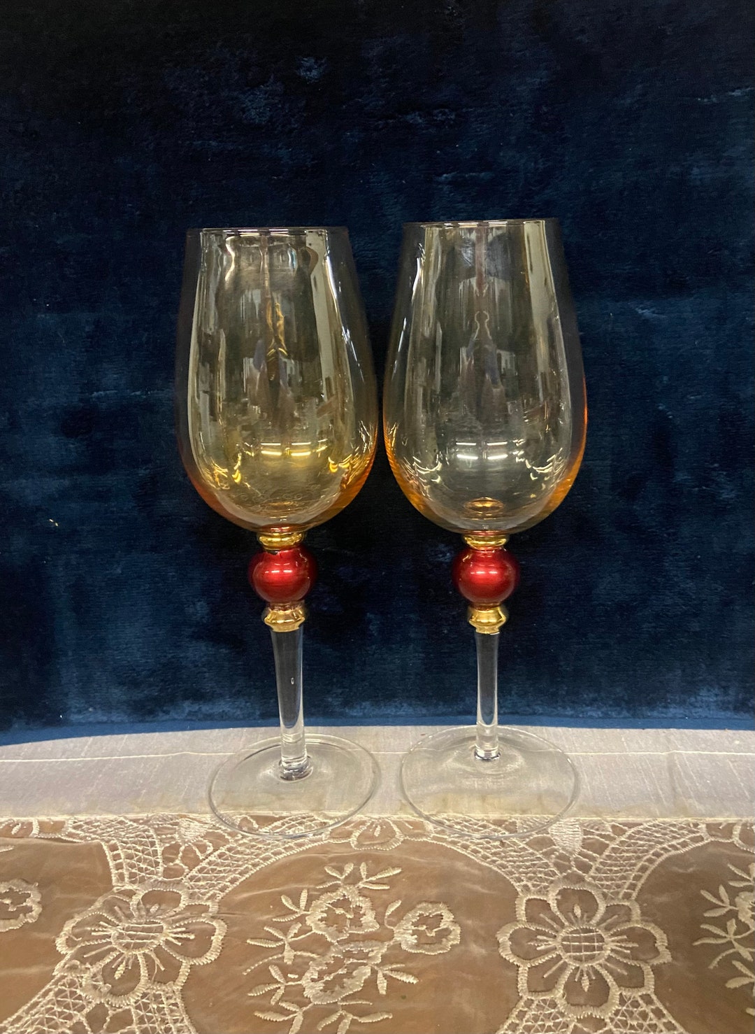 Pier One Amber Luster Glass Red Bead Wine Glasses Pair of 2 - Etsy