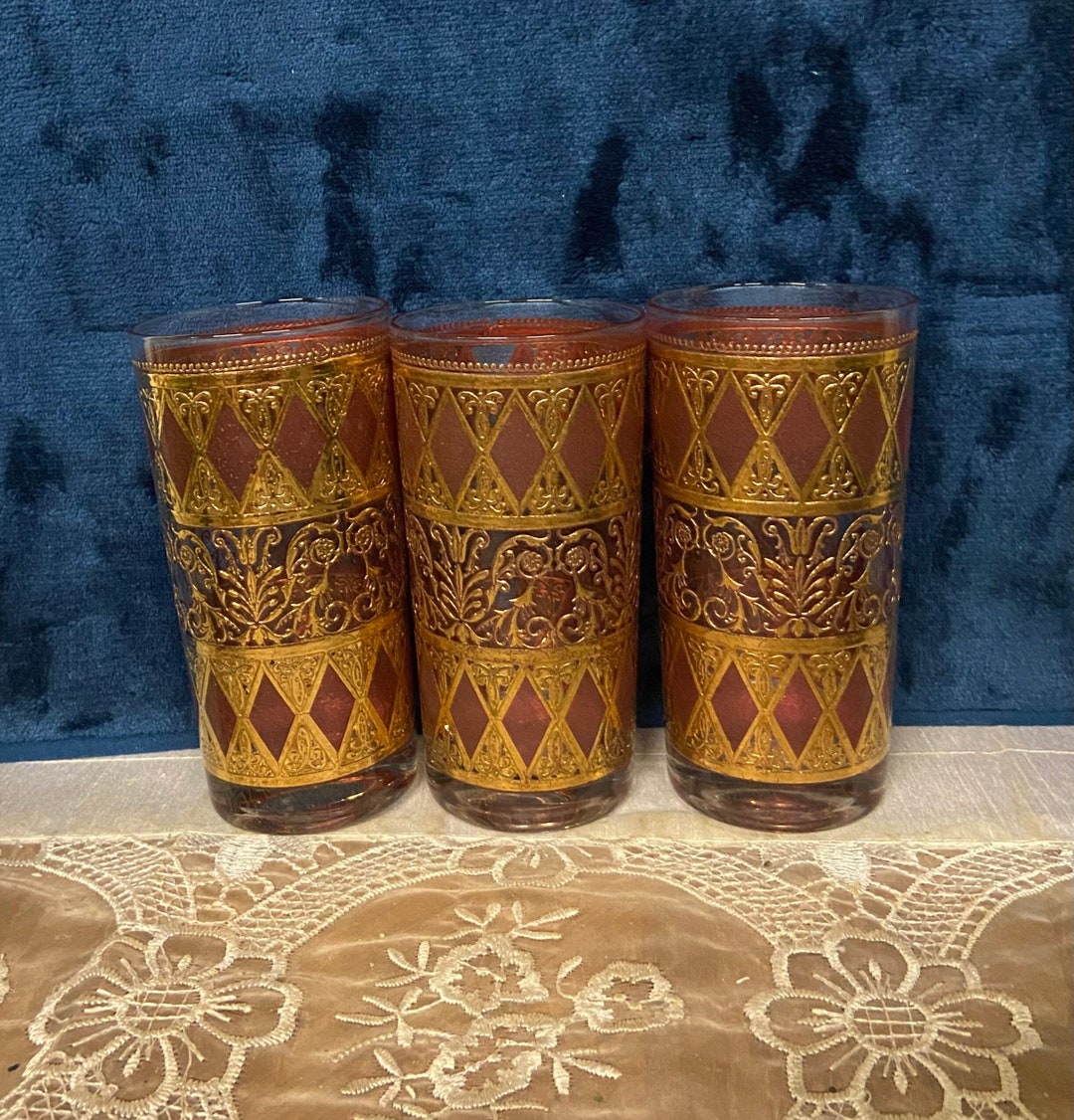 WEST VIRGINIA SPECIALTY Glass Co Rainier Tumblers Gold Cranberry ...