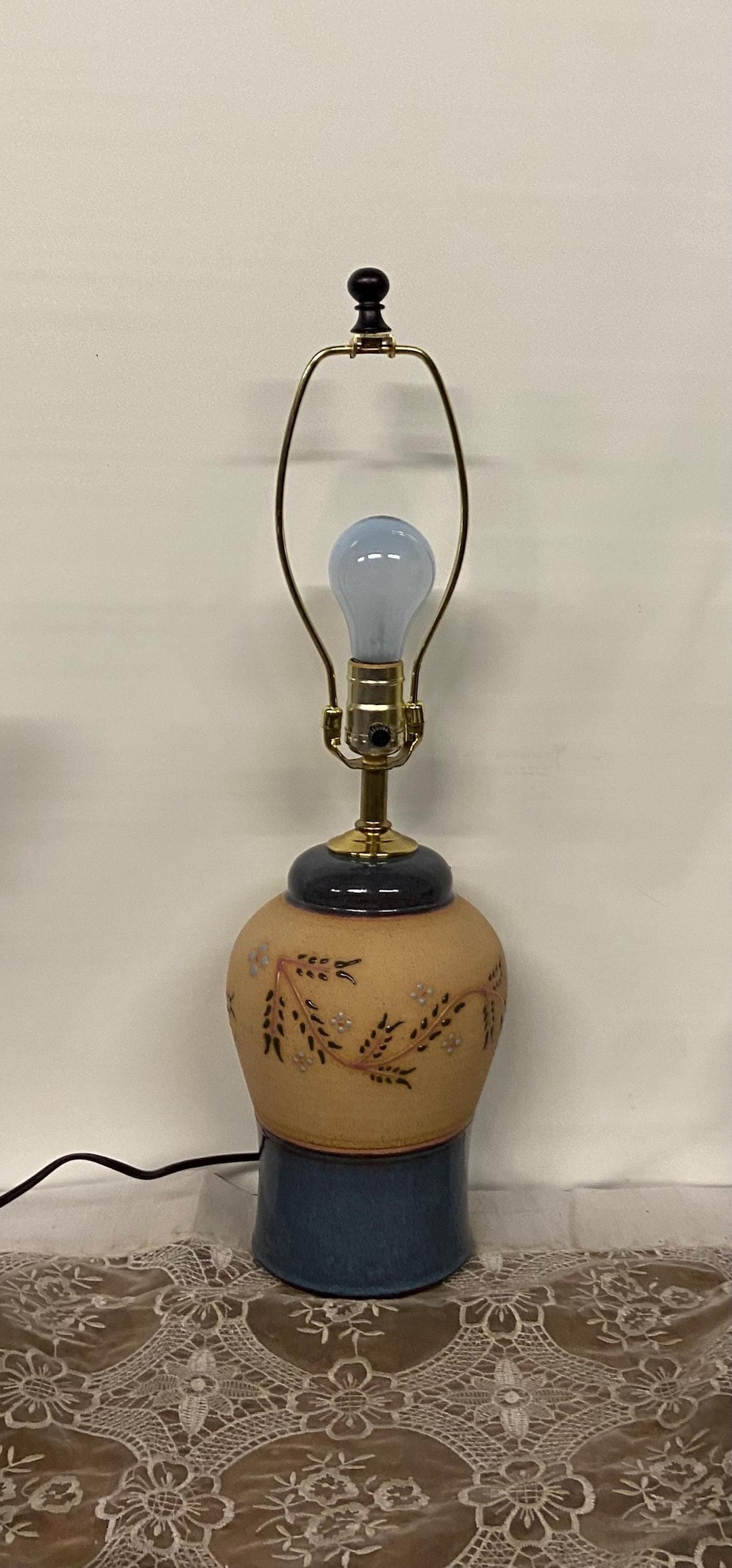 Parsley Pottery Floral Blue and Tan Ginger Jar Table Lamp - Etsy