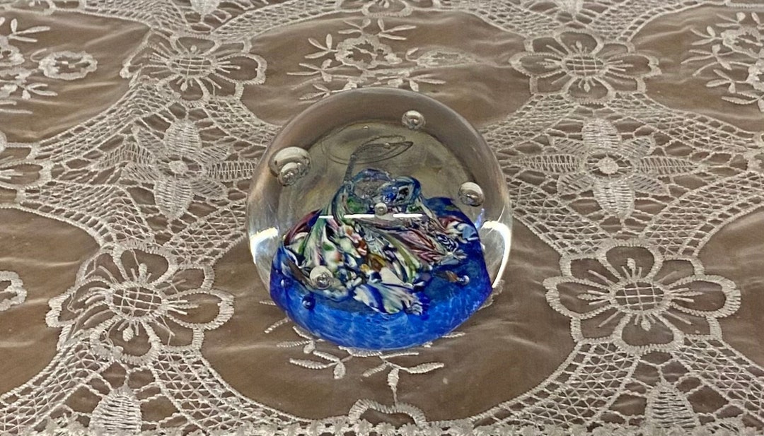 Caithness Myriad Clear & Blue Paperweight Made in Scotland - Etsy
