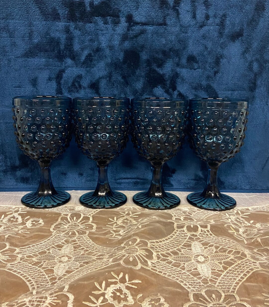 Dark Blue Hobnail Goblets 4 Piece Set - Etsy