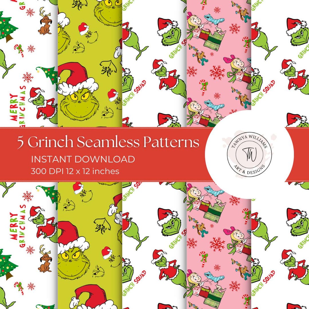 Grinch Seamless Pattern PNG and JPEG Files, Christmas, Cindy Lou - Etsy UK