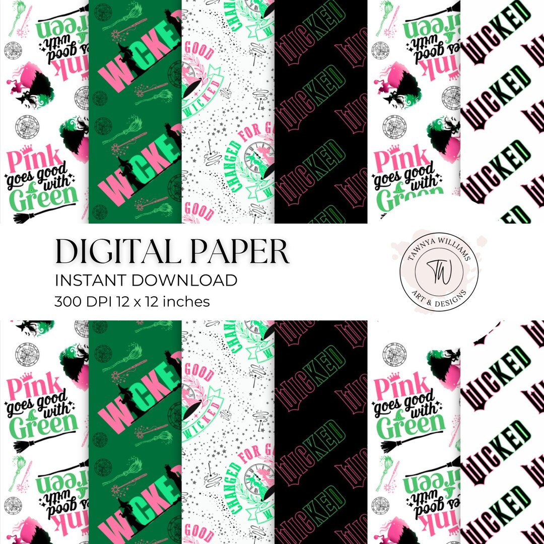 Wicked Seamless Pattern PNG and JPEG Files, Wicked the Musical, Elphaba ...