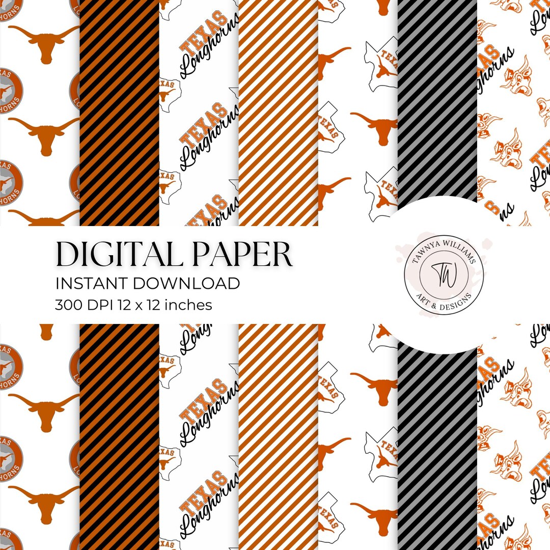 Texas Longhorns Seamless Pattern PNG and JPEG Files, University of ...