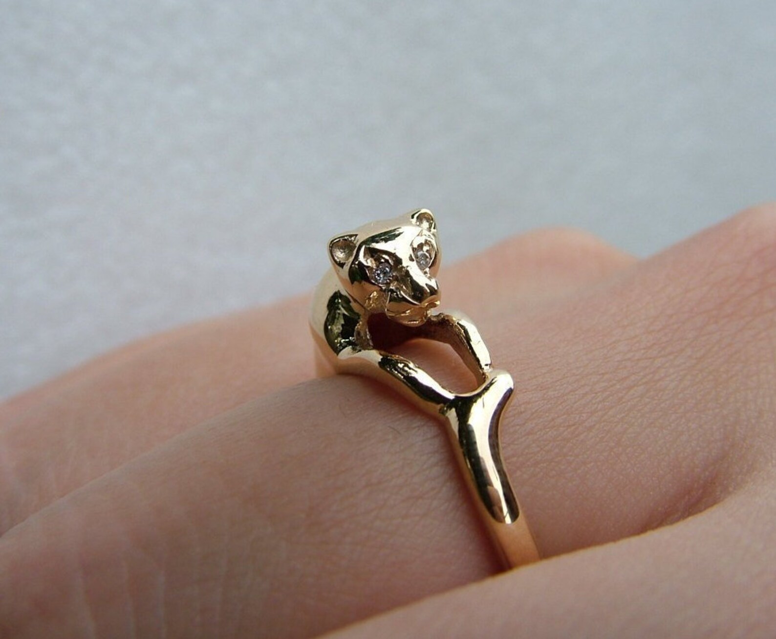 Panther Ring-gold Panther Ring With Diamonds-panther Relaxing | Etsy