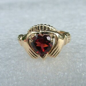 Gold Claddagh Ring With a Red Garnet Heart. Red Garnet Set in 10 Carat ...