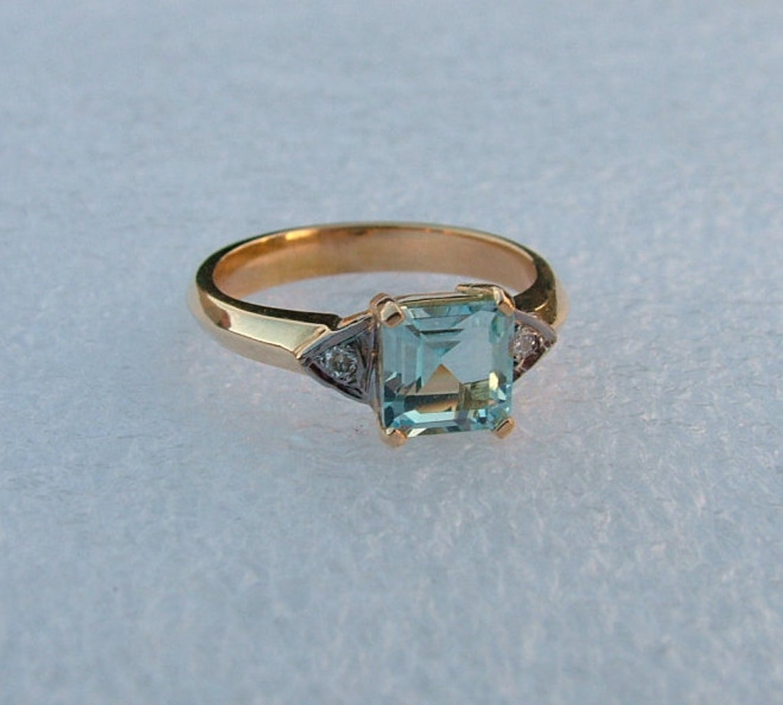 Aquamarine and Diamond Gold Ring-aquamarine Ring-gold - Etsy