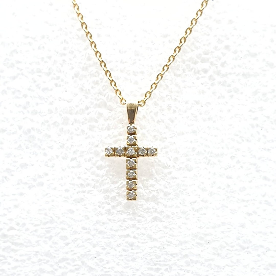 Diamond Cross-small Diamond Cross With 11 Diamonds-18 Carat Gold Cross ...