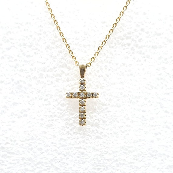 Diamond Cross-small Diamond Cross With 11 Diamonds-18 Carat - Etsy
