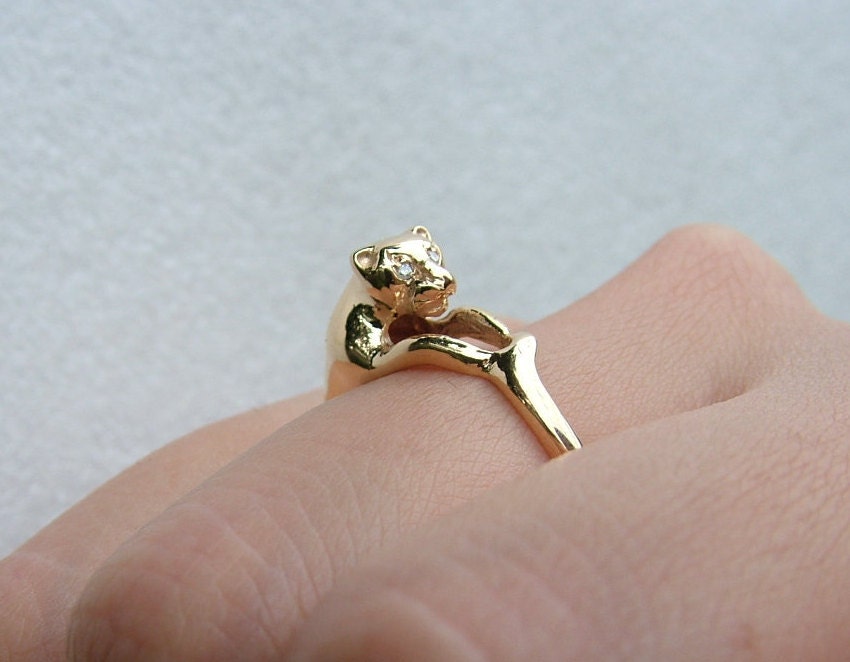 Panther ring-Gold Panther ring with diamonds-Panther relaxing | Etsy