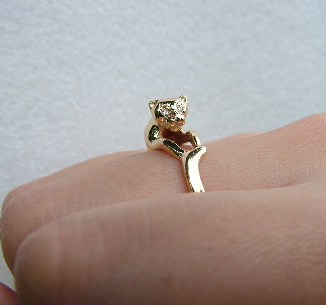 Panther Ring-gold Panther Ring With Diamonds-panther Relaxing - Etsy