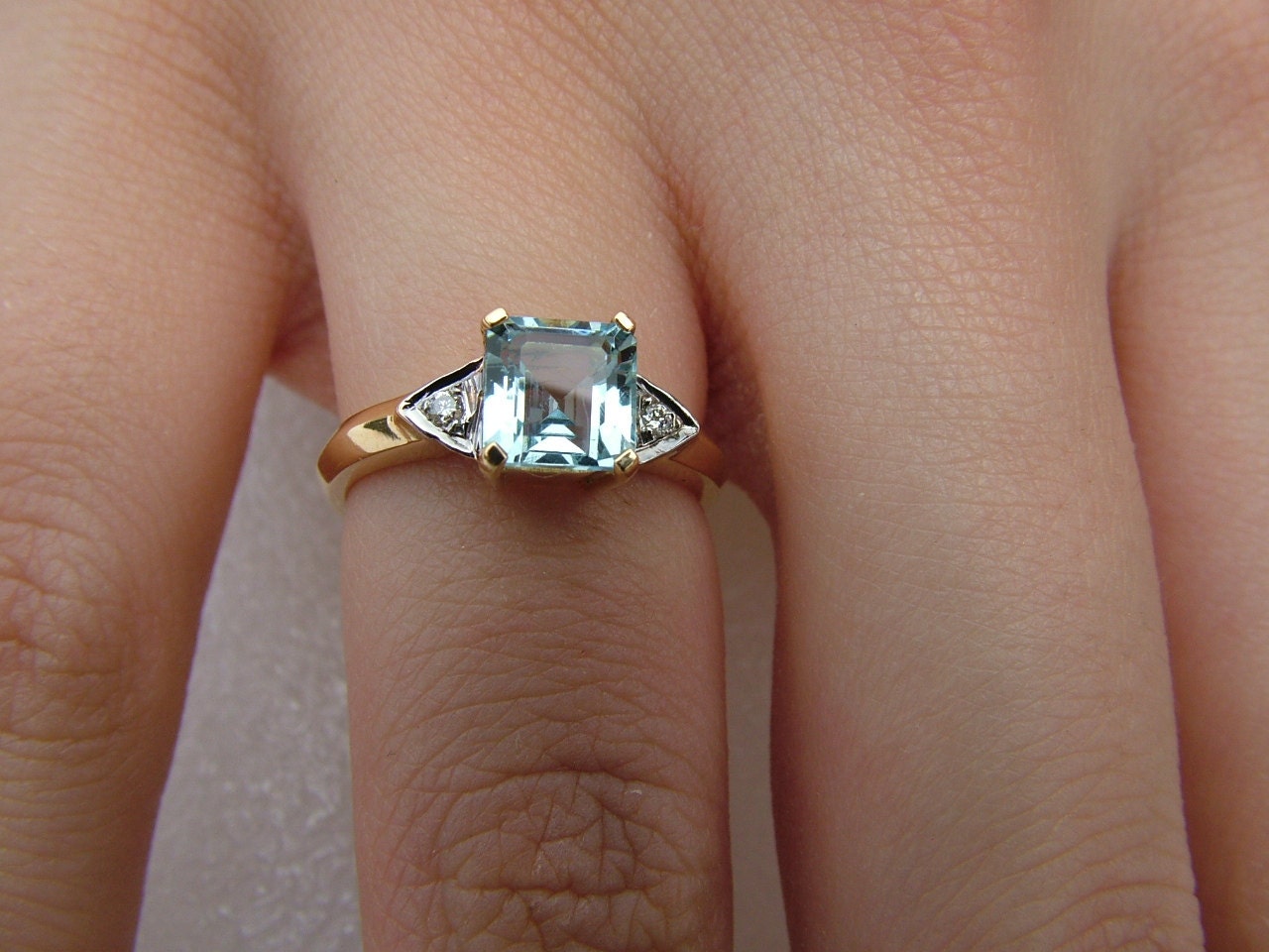 Aquamarine and Diamond Gold Ring-aquamarine Ring-gold - Etsy