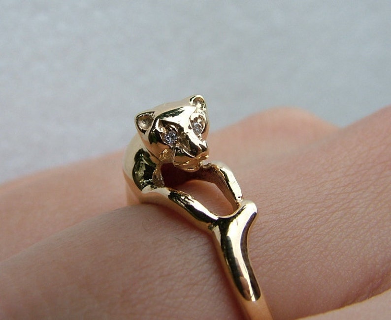 Panther Ring-gold Panther Ring With Diamonds-panther Relaxing - Etsy