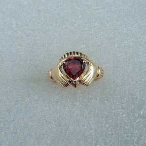 Gold Claddagh Ring With a Red Garnet Heart. Red Garnet Set in 10 Carat ...