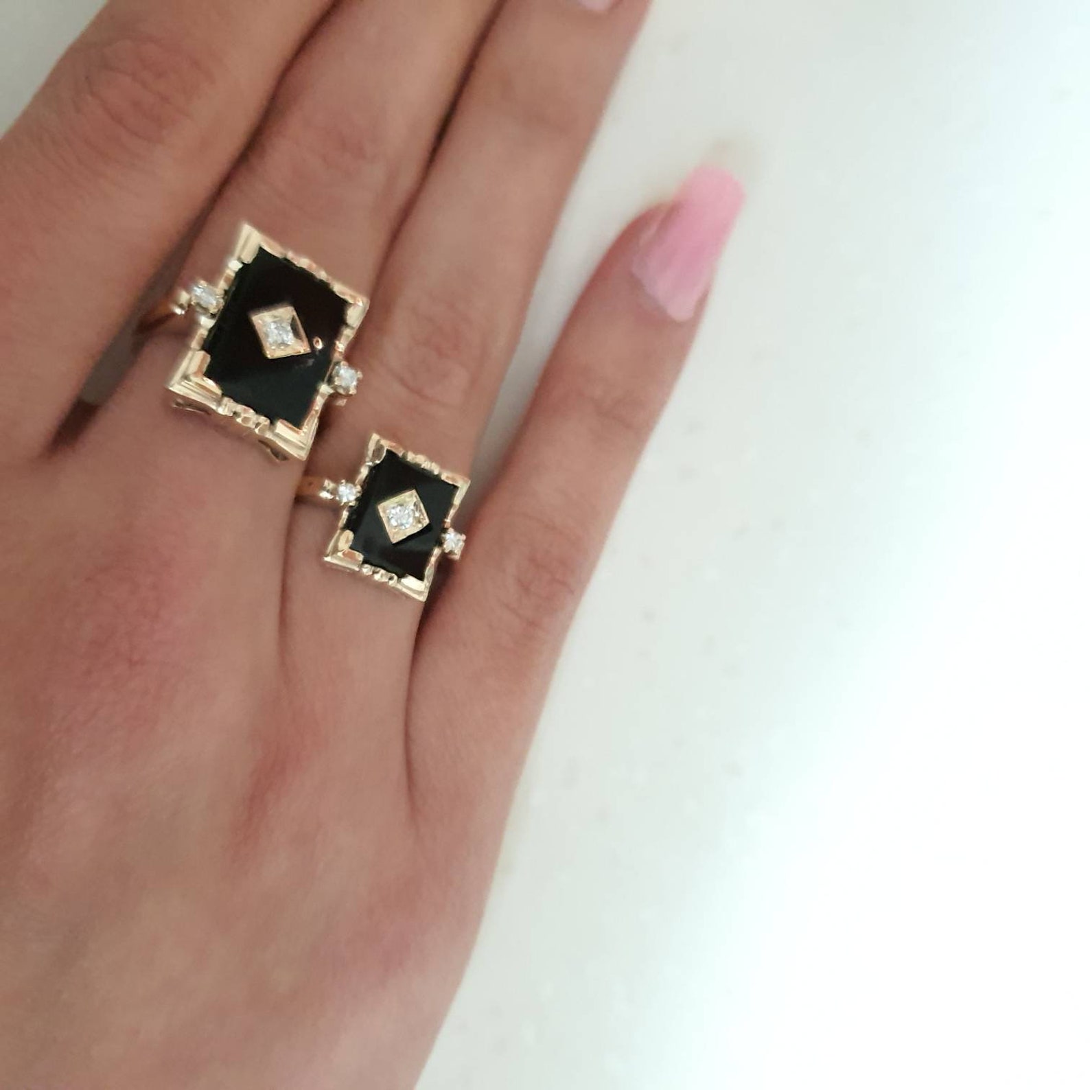 Antique Style Black Onyx Diamond and Gold Ring Onyx and - Etsy